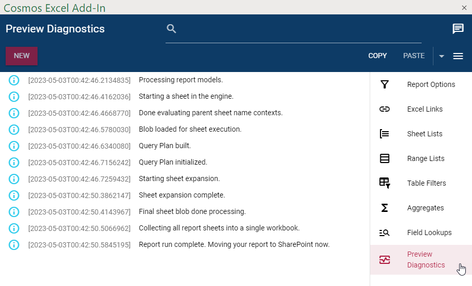 How to View Preview Diagnostics – Cosmos Data Technologies