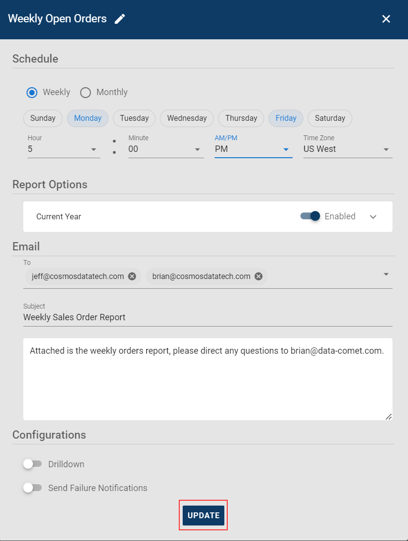 How to Edit a Report Schedule – Cosmos Data Technologies