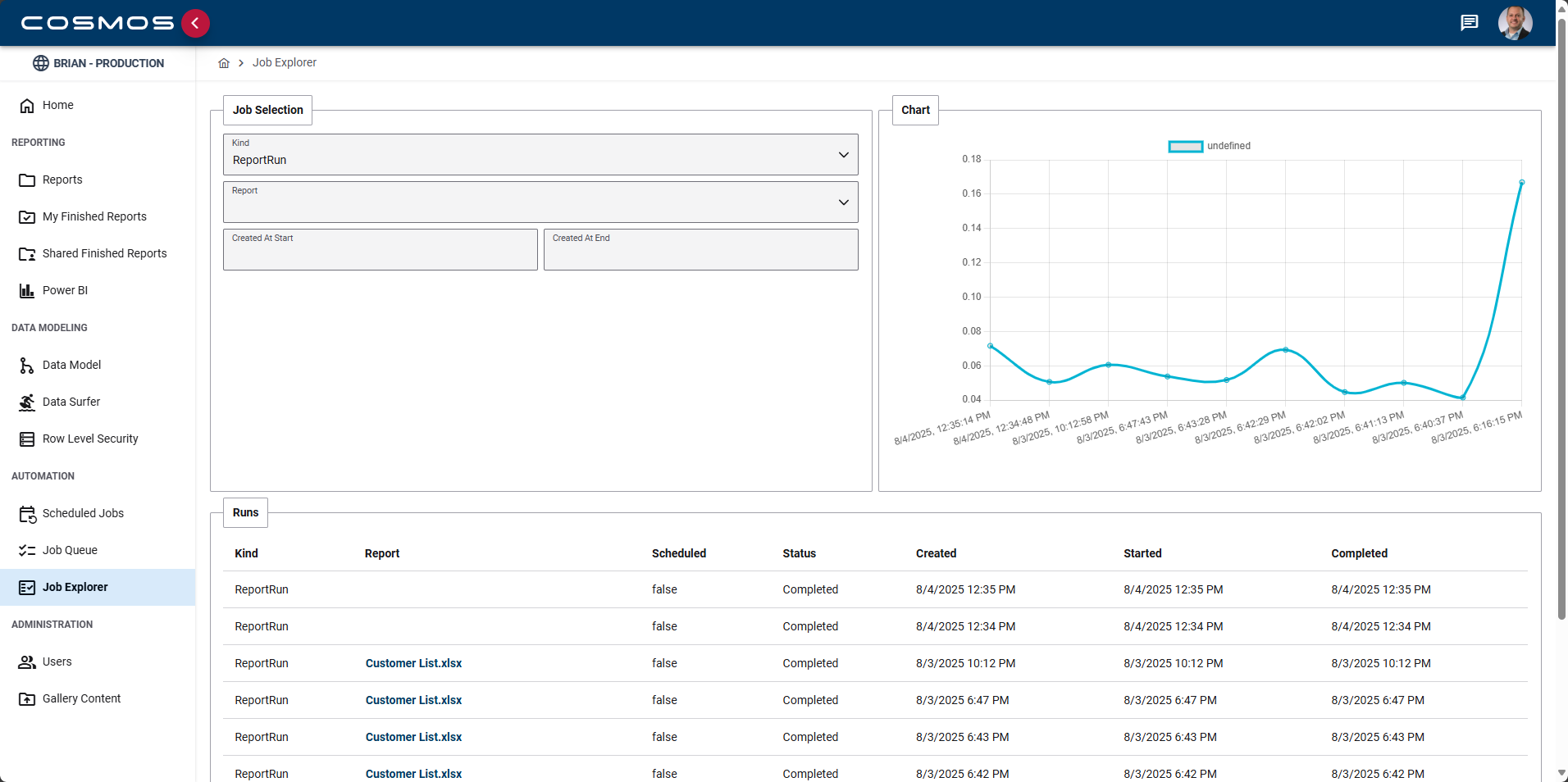 How to View the Run History for a Report – Cosmos Data Technologies
